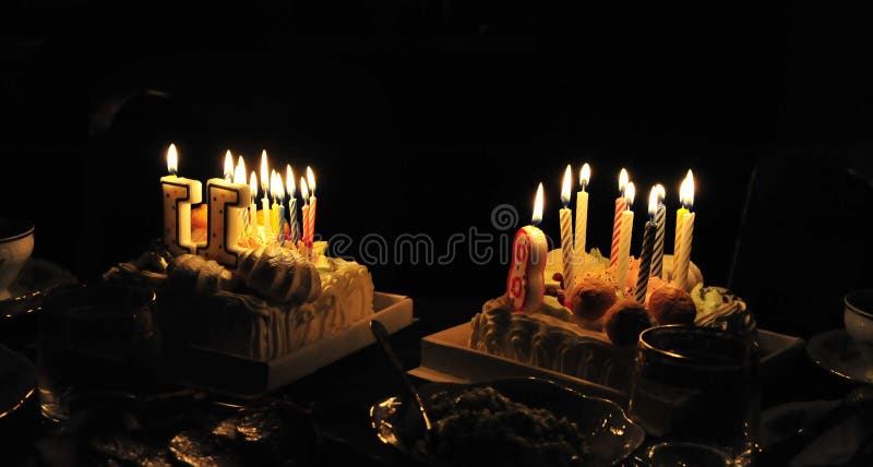 Two Birthday Cakes with Candles Stock Image - Image of birthday, cakes ...