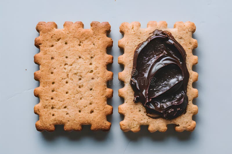 Two Biscuits, One Plain and One Topped with Chocolate or Jam, Visually ...