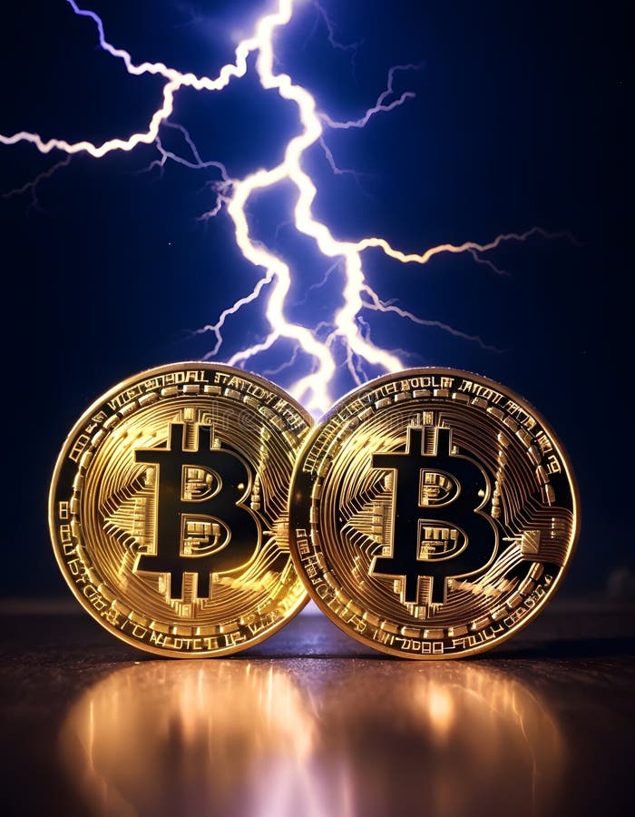 Two Bitcoin Coins Table Lightning Background Stock Photos - Free ...