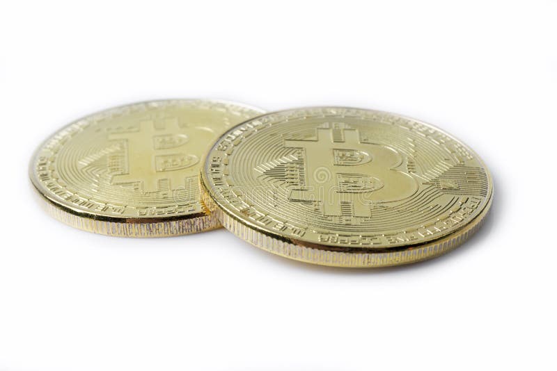 Two Bitcoins - Gold Isolated on White Background Stock Photo - Image of ...
