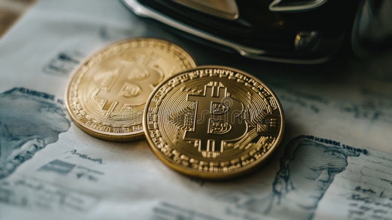 Two Bitcoins on Paper stock photo. Image of cryptocurrency - 377345862