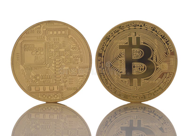 Two BitCoins on White with Reflection, Front and Back Sides Stock Image ...