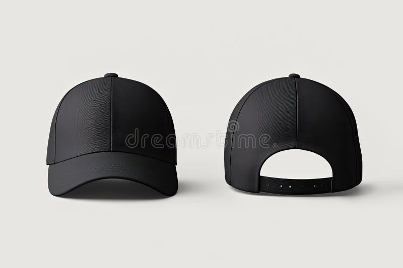 Two Black Baseball Caps are Next To Each Other on a White Surface Stock ...