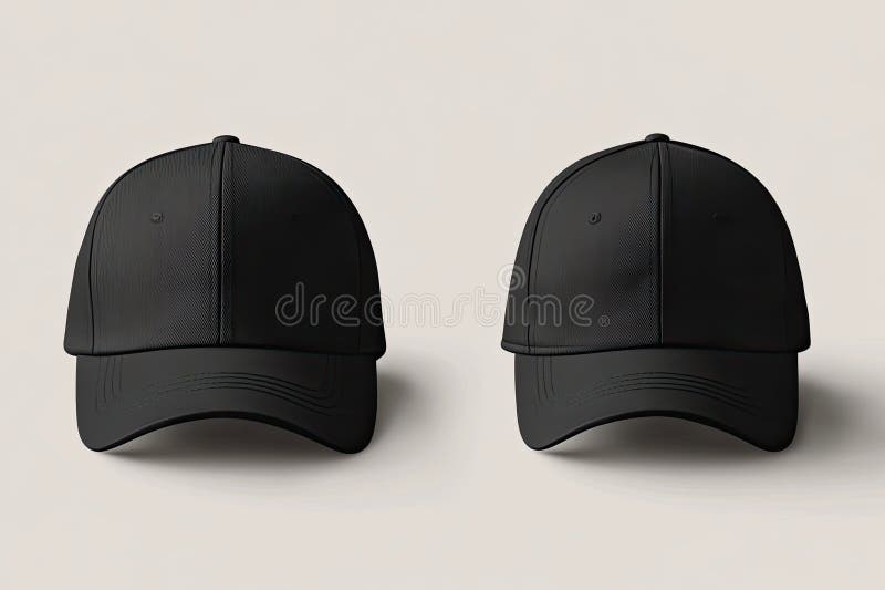 Two Black Baseball Caps are Next To Each Other on a White Surface Stock ...