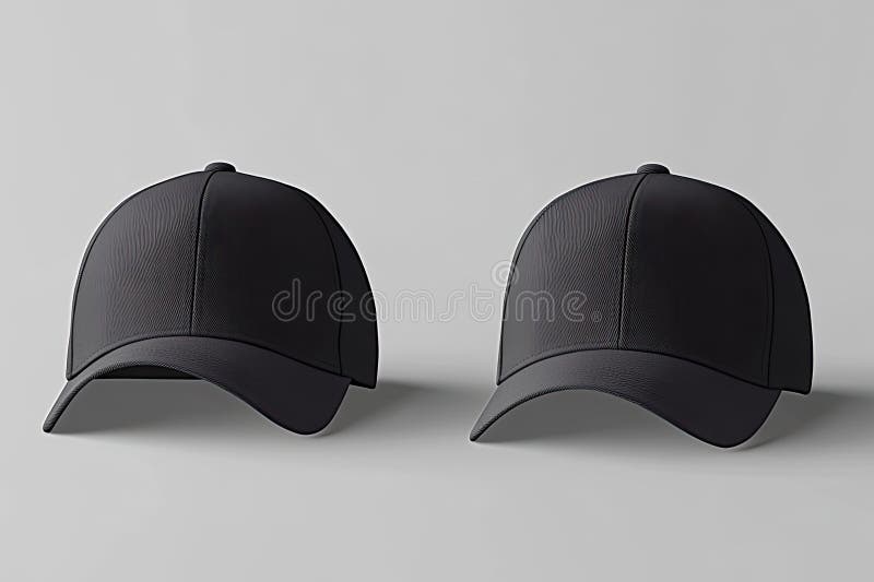 Two Black Baseball Caps are Next To Each Other on a White Surface Stock ...