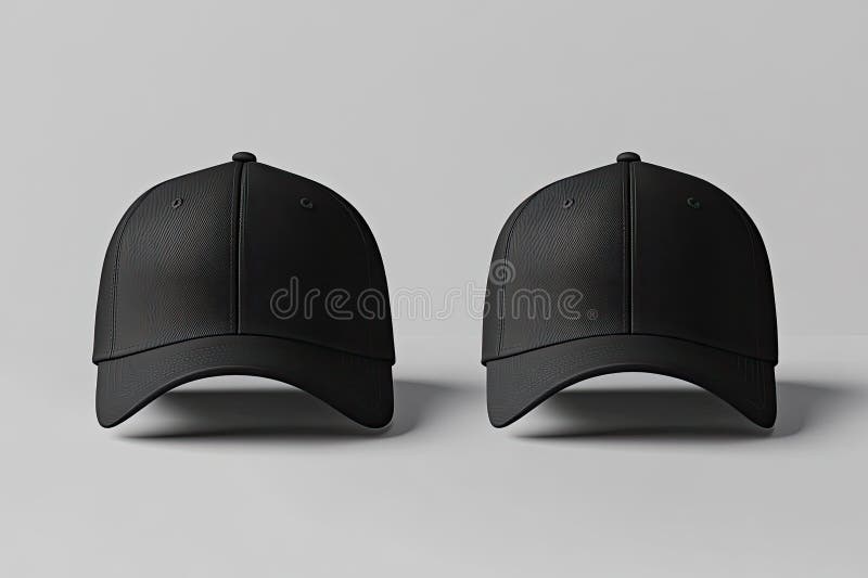 Two Black Baseball Caps are Next To Each Other on a White Surface Stock ...