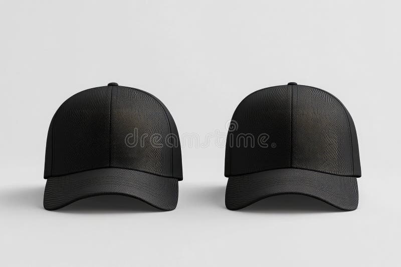 Two Black Baseball Caps are Next To Each Other on a White Surface Stock ...