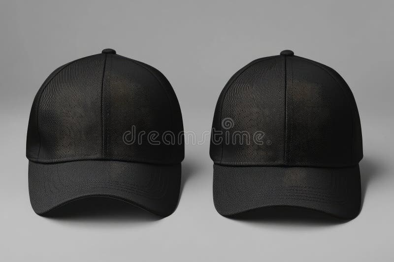 Two Black Baseball Caps are Next To Each Other on a White Surface Stock ...