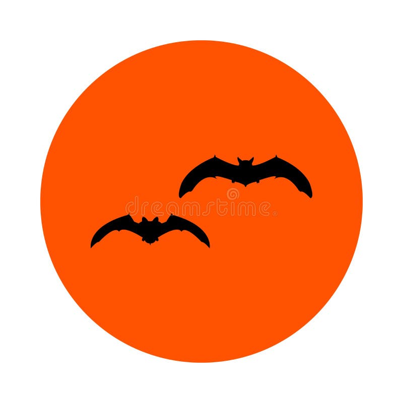 Two Black Bats on an Orange Circle, Round Icon, Flat Style, Simple ...