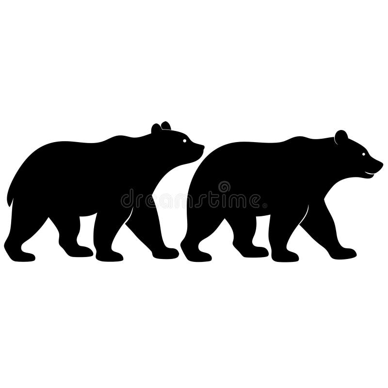 Black Bear Silhouettes Set Walking on White Background High Resolution ...