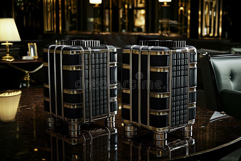 Two Black Boxes with Gold Trim Sit on a Table Stock Image - Image of ...