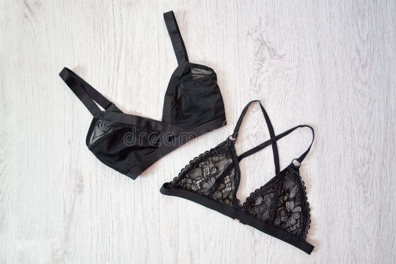 Two Black Bra on White Fur. Fashion Concept Stock Image - Image of ...