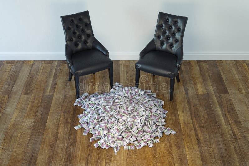 Two Black Chairs in Minimalist Interior with Stack of Money Stock Image ...