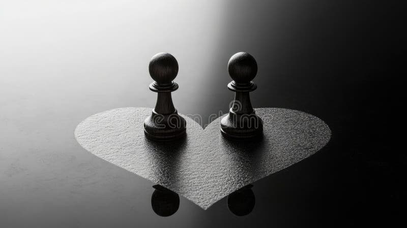 Two Black Chess Pawns on Heart-shaped Surface Symbolizing Love and ...
