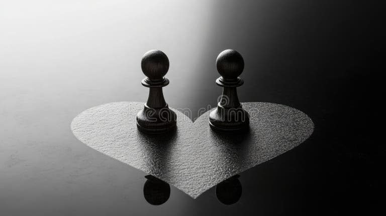 Two Black Chess Pawns on Heart-shaped Surface Symbolizing Love and ...