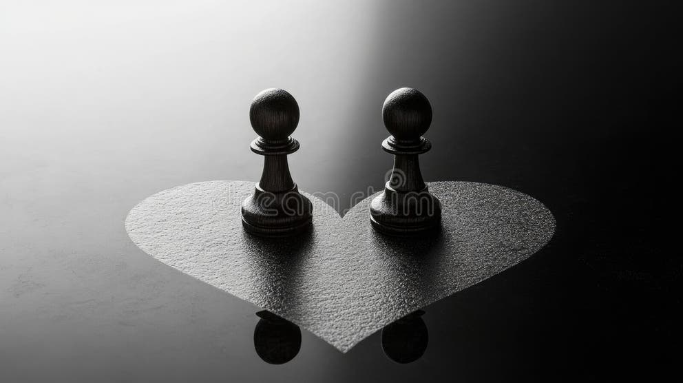 Two Black Chess Pawns on Heart-shaped Surface Symbolizing Love and ...