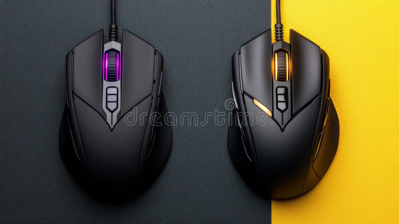 Two Black Computer Mice on a Striking Yellow and Background, Modern ...