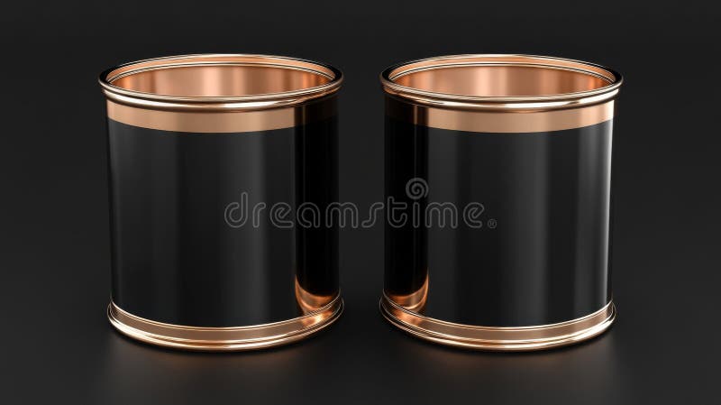 Two Black and Copper Cylindrical Containers on a Dark Surface in ...