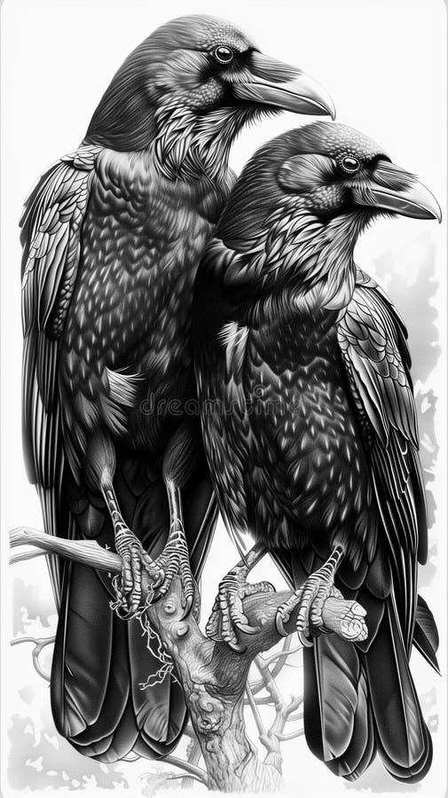 Two Black Crows Sitting on Top of a Tree Branch Together Stock Photo ...