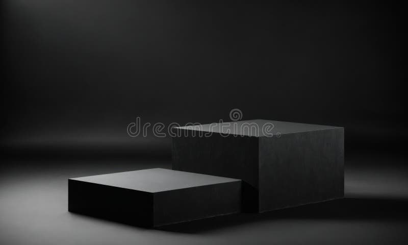 Two Black Square Podiums on a Dark Background Stock Illustration ...