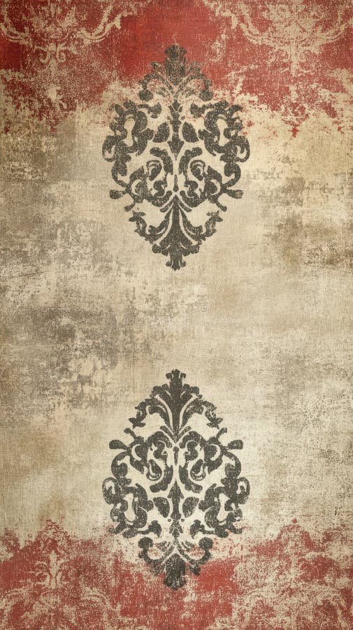 Two Black Damask Patterns on a Worn Beige and Red Background Stock Illustration - Illustration ...