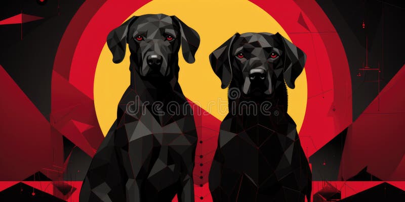 Two Black Dogs Sitting Next To Each Other, AI Stock Illustration ...