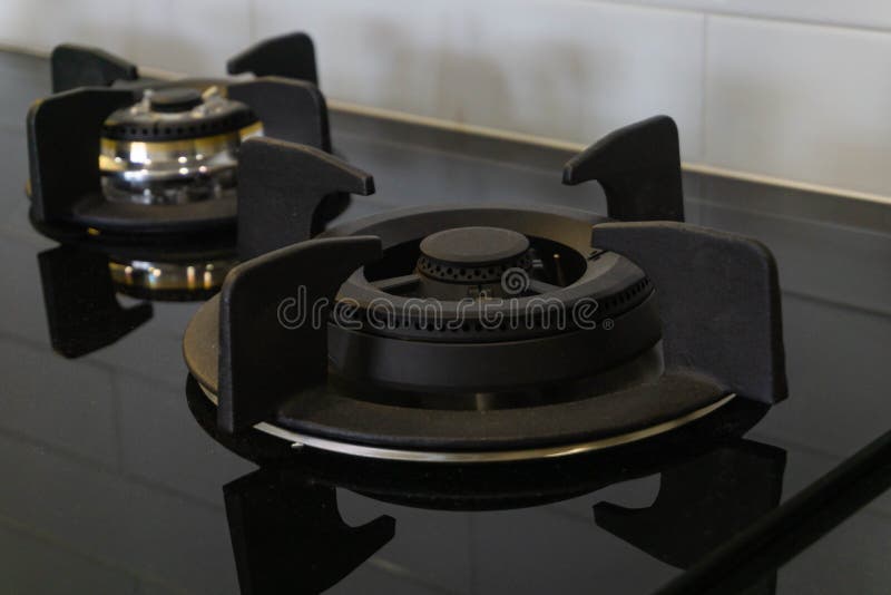 Two Black Gas Hobs of Modern Kitchens Stock Image - Image of danger ...