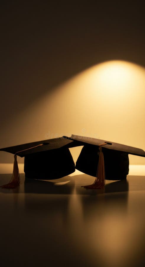 Two Black Graduation Caps Under Spotlight Stock Illustration ...