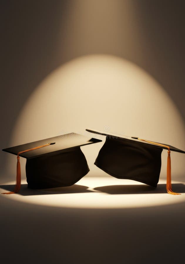 Two Black Graduation Caps Under Spotlight Stock Illustration ...