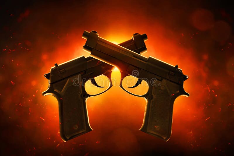 Two Black Handgun on Dark Backgrounds Stock Image - Image of bullet ...
