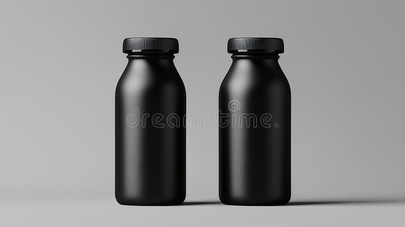 Two Black Matte Glass Bottles on Grey Background Stock Illustration ...