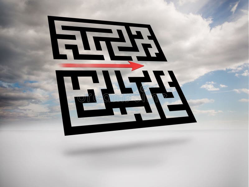 Two Black Mazes are Floating Above Reflective Plane Under Cloudy Sky ...