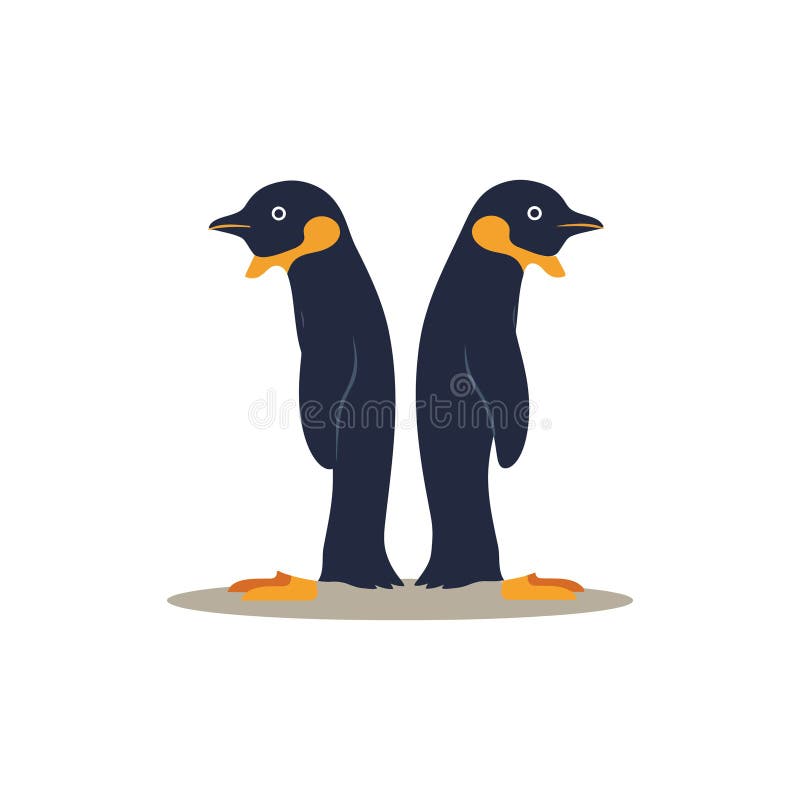 Two Black and Orange Penguins Standing Back To Back in Flat Minimal ...