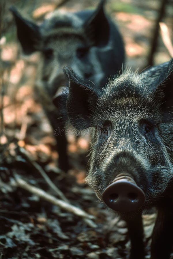 Two Black Pigs Standing Side by Side Stock Image - Image of nature ...