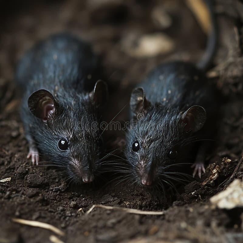 Two Black Rats in the Dark stock illustration. Illustration of ...