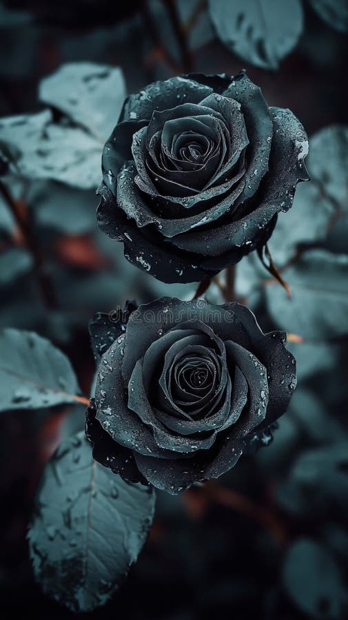 Two Black Roses with Water Droplets on Them Stock Photo - Image of ...