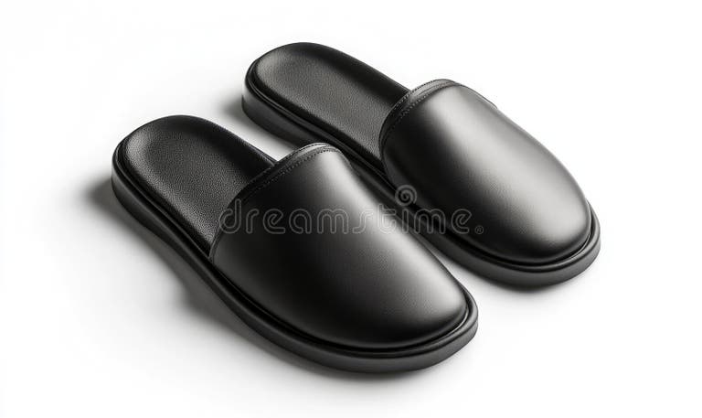 Two Black Slippers with a Black Leather Sole Stock Photo - Image of ...