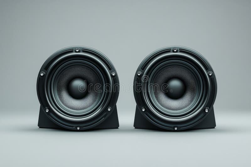 Two Black Speakers Playing Loud Music Standing Gray Background Stock ...
