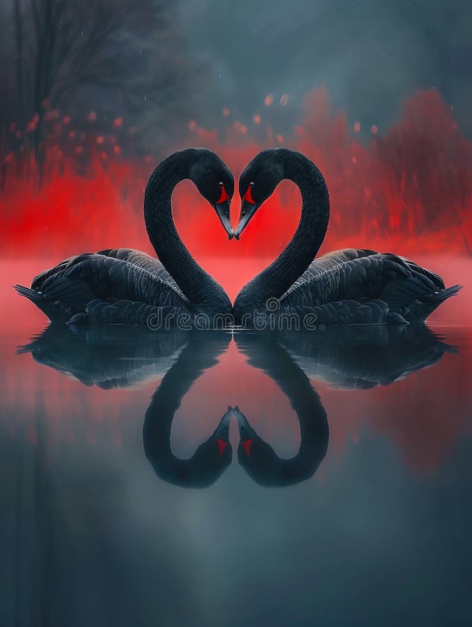 Two Black Swans Making a Heart Shape in the Water Stock Photo - Image ...