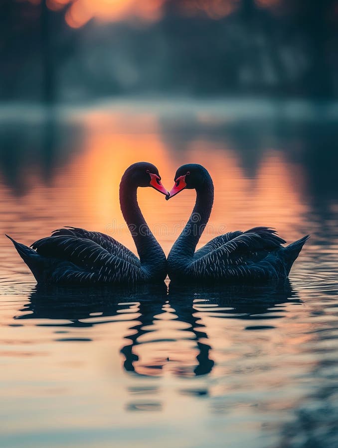 Two Black Swans in the Water with Their Necks Intertwined Stock Image ...