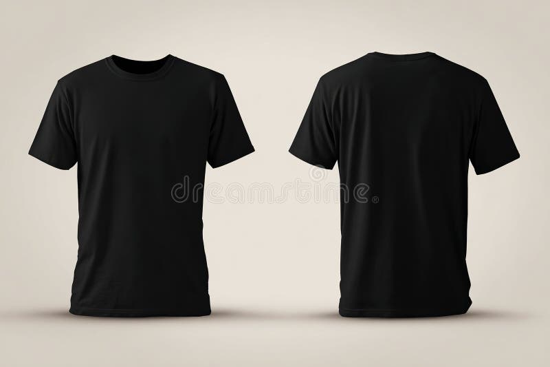 Two Black T-shirts, Front and Back View, on Neutral Background Stock ...
