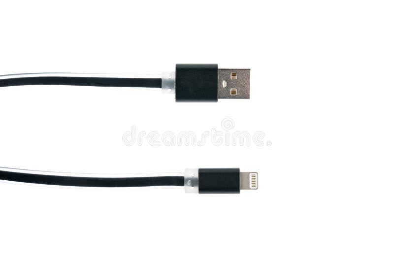Two Black USB Cable Connectors for Iphone, Ipad on White Isolated ...