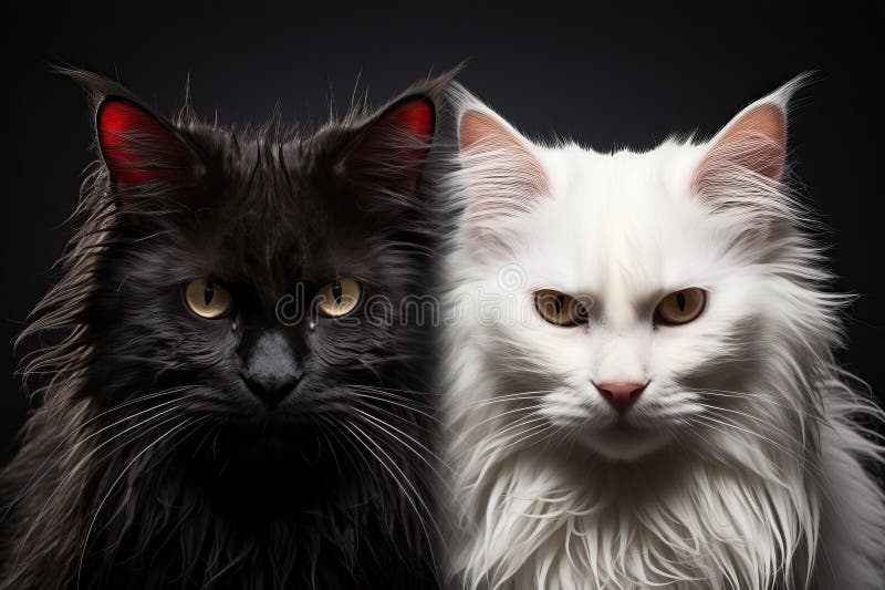 Two Black and White Cats Face To Face Stock Image - Image of aggression ...