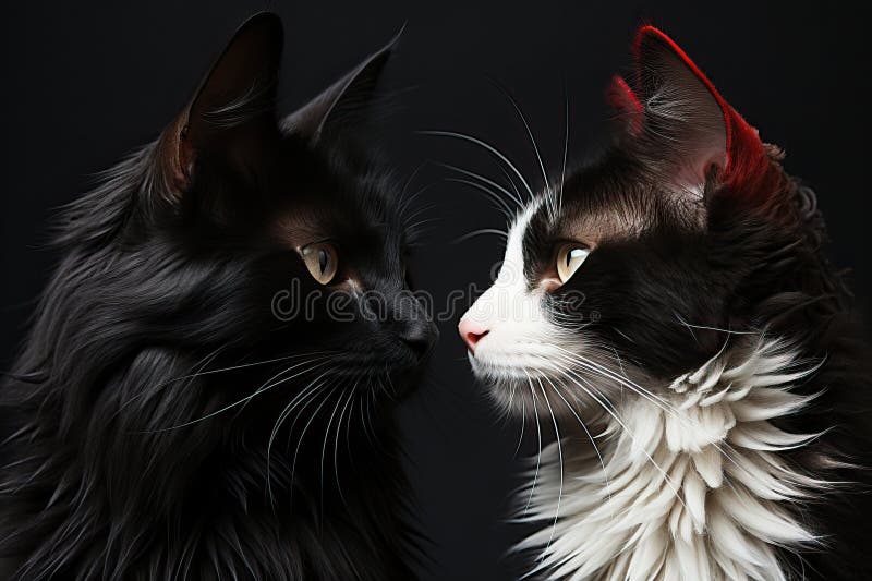 Two Black and White Cats Face To Face Stock Photo - Image of facetoface ...