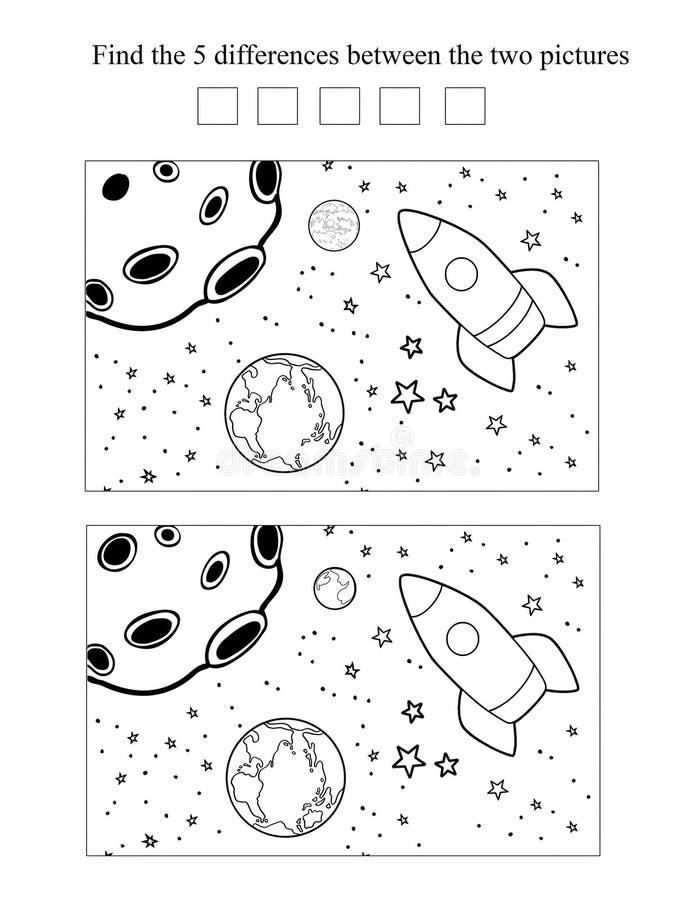 Find the Differences Puzzle Featuring Space Scene with Asteroid, Rocket ...