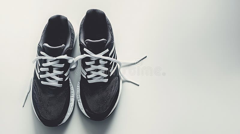 Two Black and White Sneakers with White Laces Laying on a White Surface ...