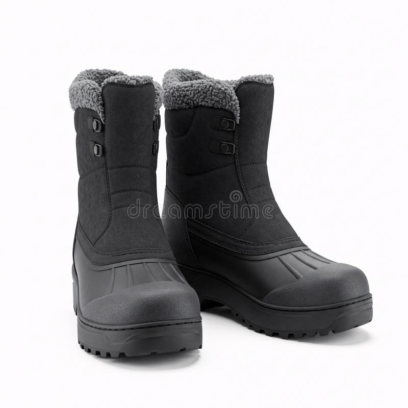 Black Winter Boots on a White Background. Fashionable Winter Boots ...