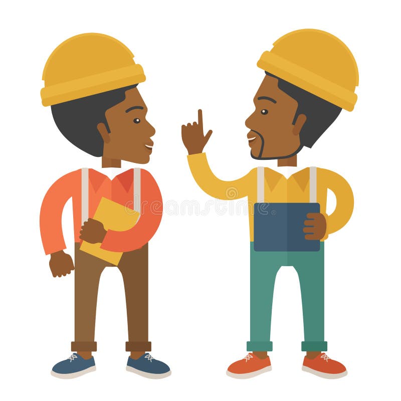 Two black workers talking stock vector. Illustration of environmental ...