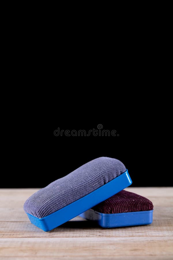 Two Blackboard Erasers on Table Stock Image - Image of education, clock ...