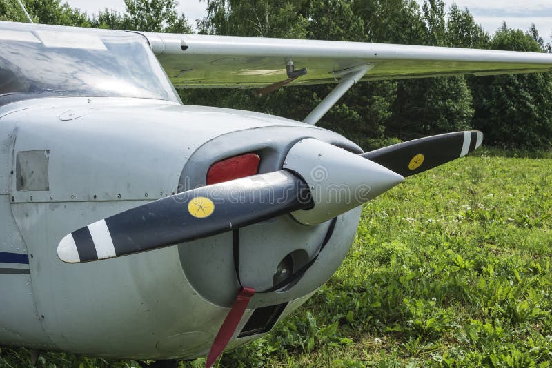 Two-bladed Propeller Single-engine Aircraft, Close - Up Stock Image ...